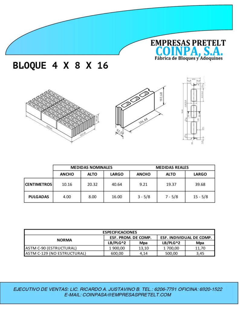 FICHA TECNICA BLOCK 4 X 8 X 16 | EMPRESAS PRETELT